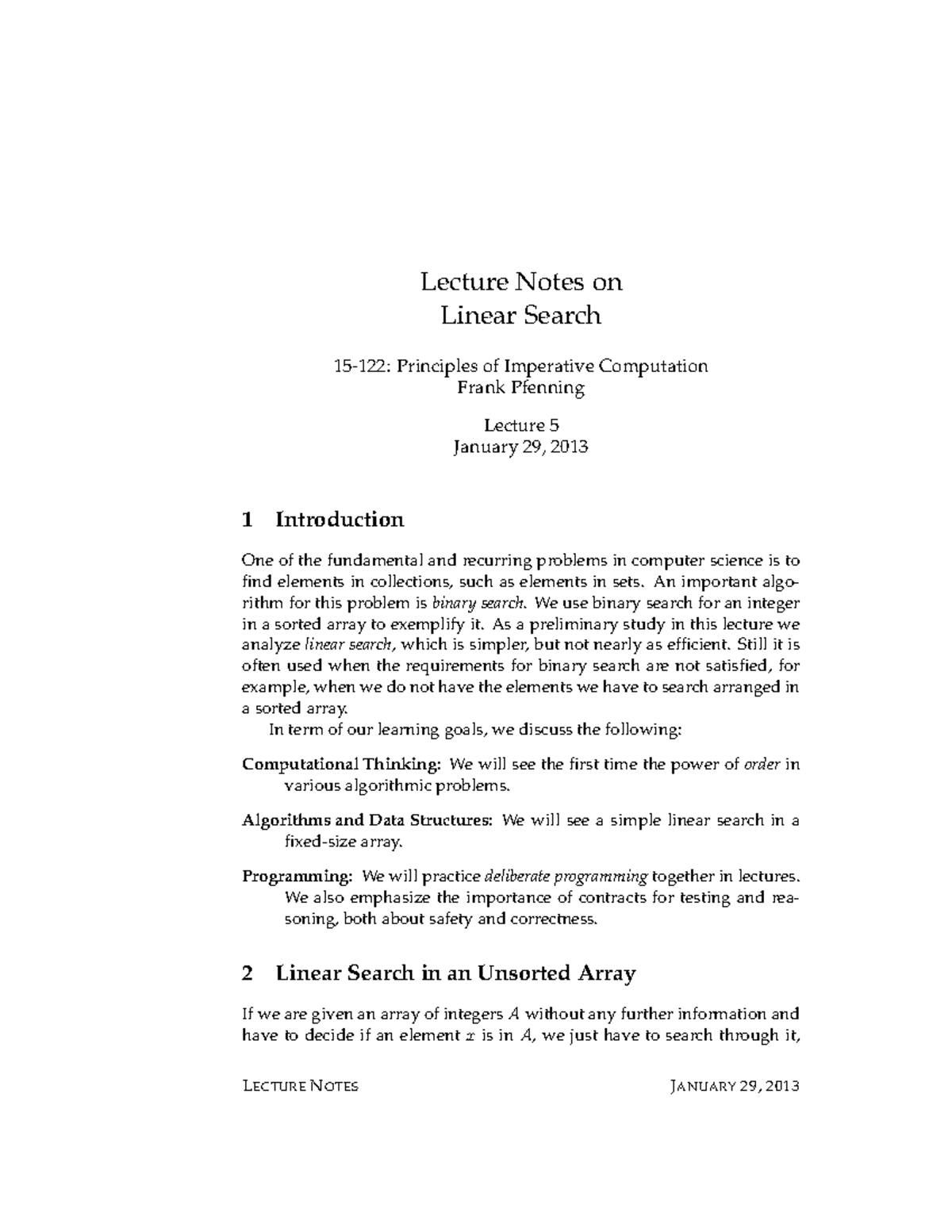 Linear Search - lecture notes - MTH 150 - Studocu
