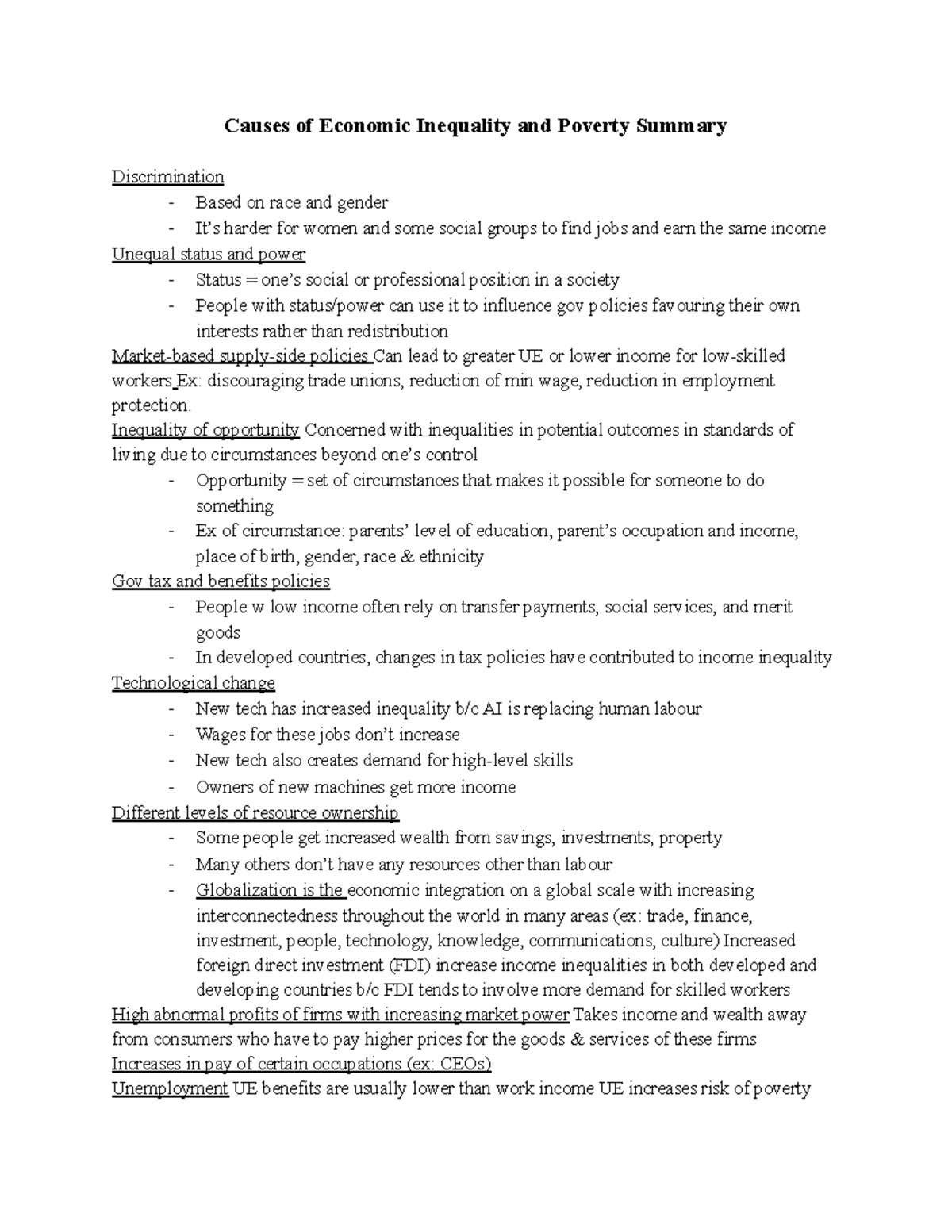Causes of Economic Inequality and Poverty Summary - Google Docs ...