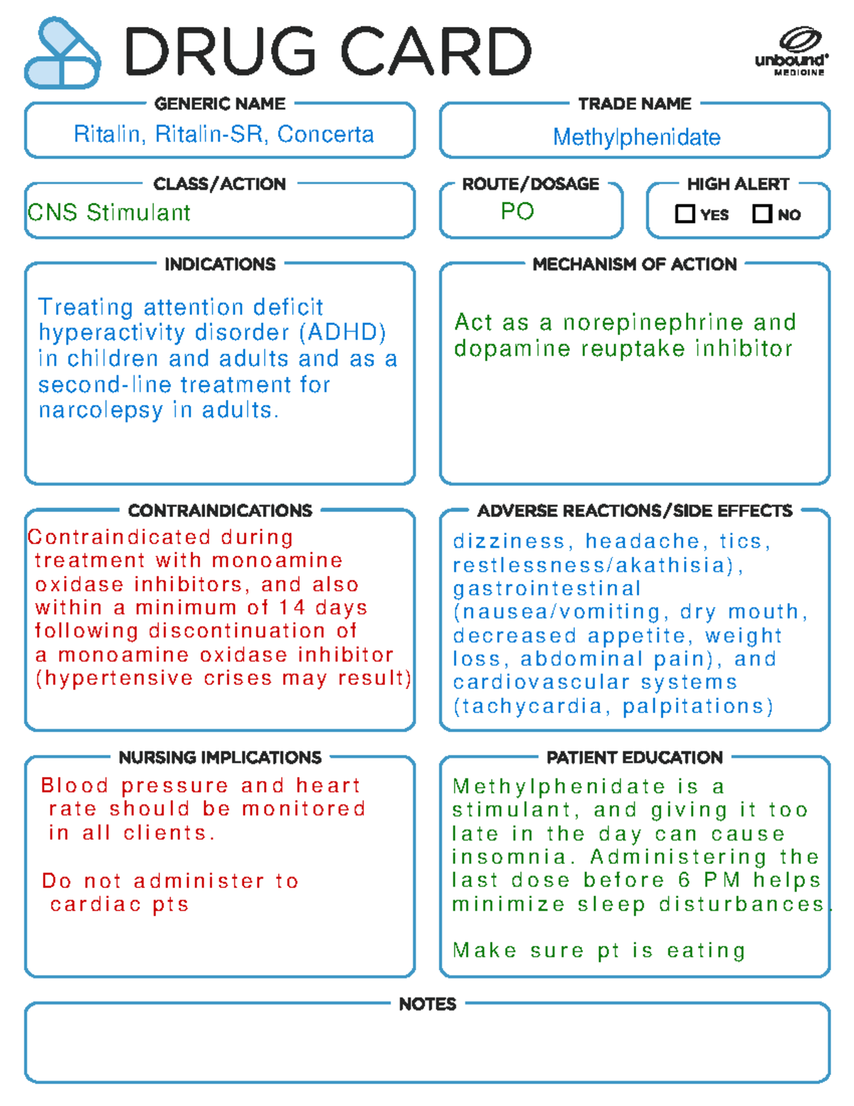 Drug Card Methylphenidate - ALHS 1550 - Studocu