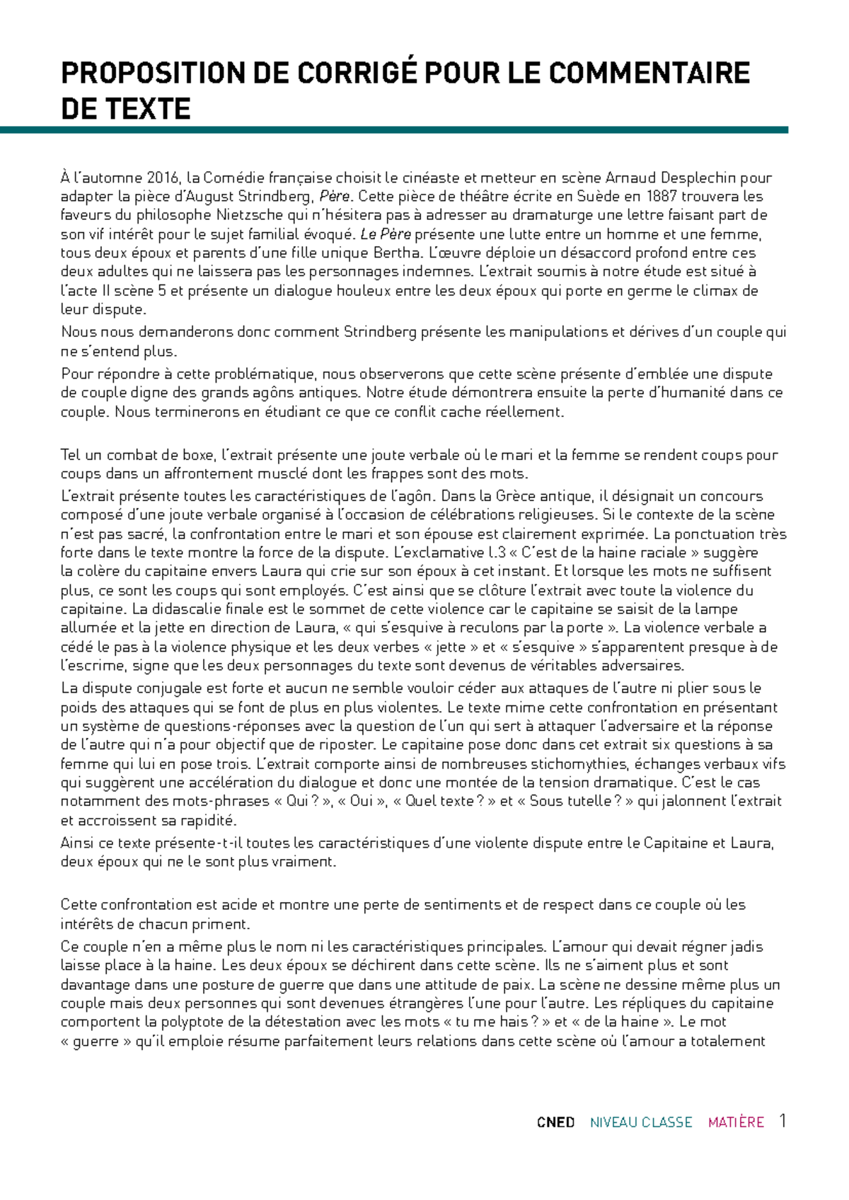 7FR16-BAO-22 Commentaire-Corrige - CNED NIVEAU CLASSE MATIÈRE 1 PROPOSITION DE CORRIGÉ POUR LE ...