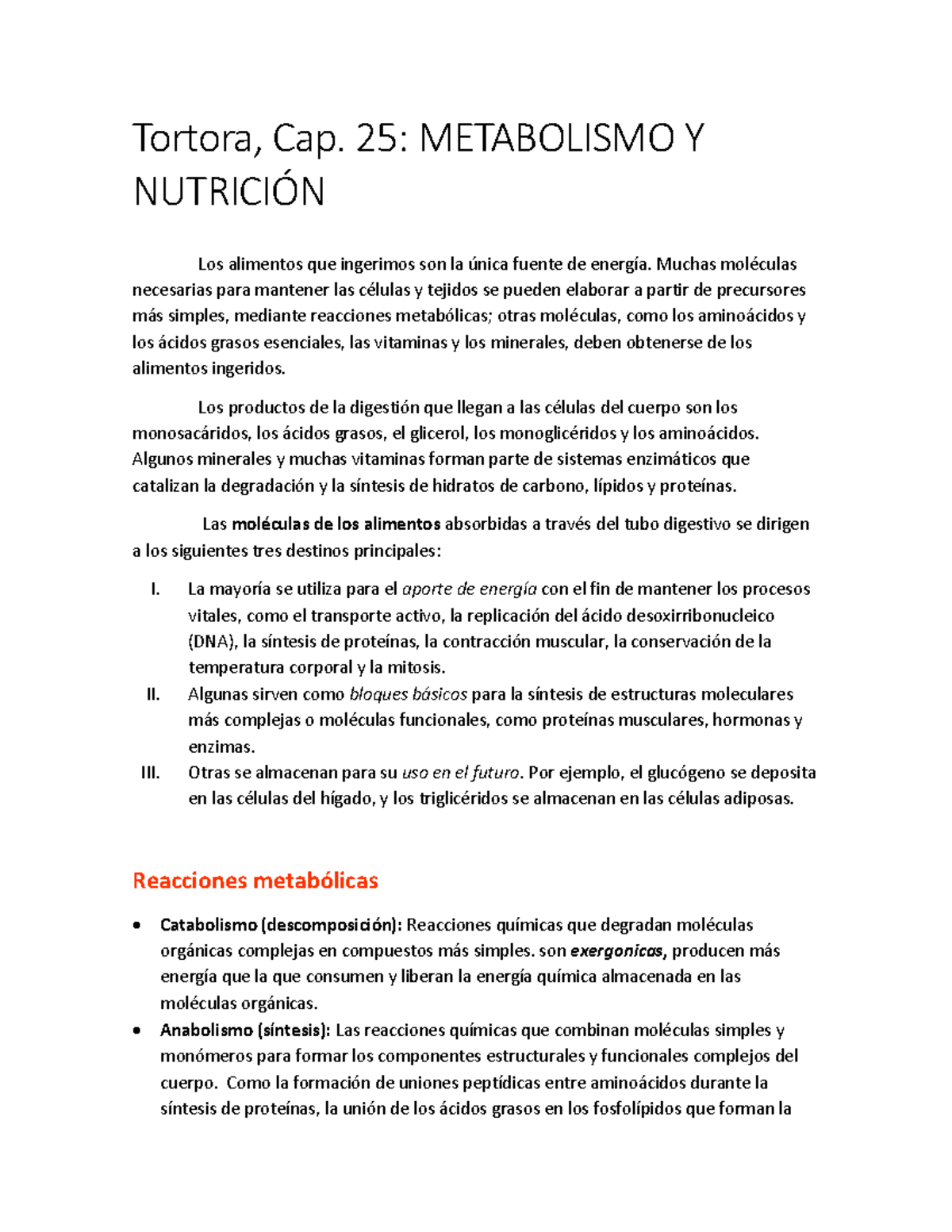 Cap 25. Metabolismo y nutrición. Tortora - Tortora, Cap. 25 ...