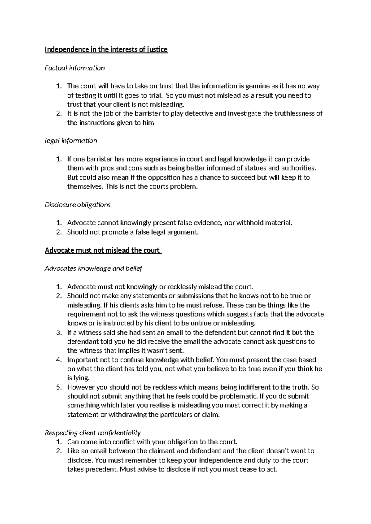 Ethics my revision notes - Independence in the interests of justice ...