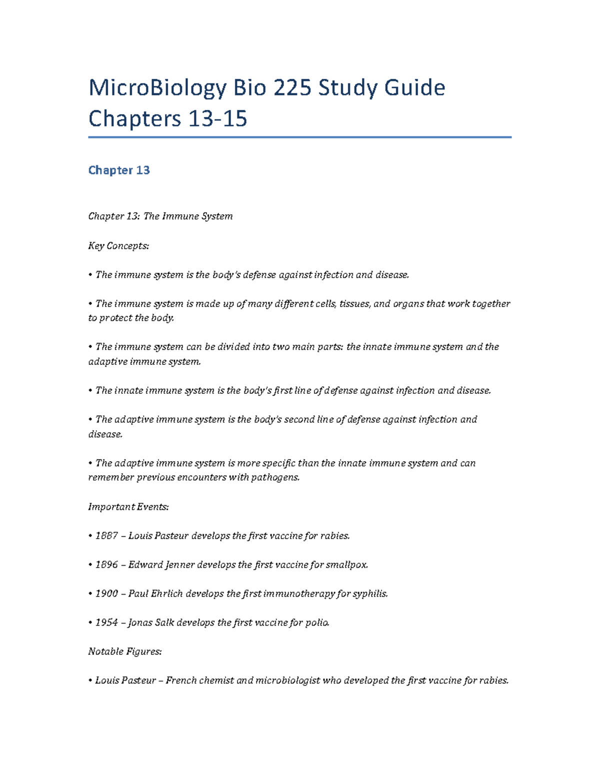 Micro Biology Bio 225 Study Guide Chapters 13-15 - MicroBiology Bio 225 ...