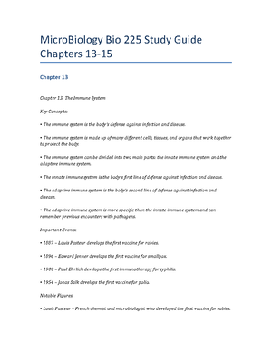 Micro Biology Bio 225 Study Guide Chapters 1-3 - MicroBiology Bio 225 ...