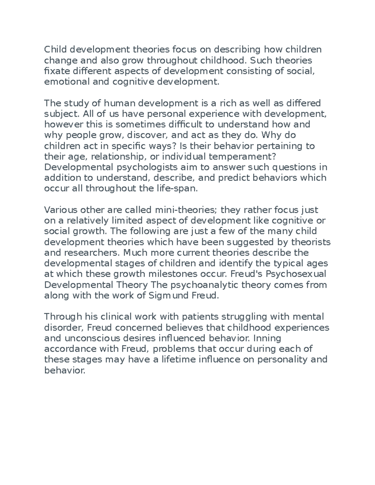 Child development theories - Such theories fixate different aspects of ...