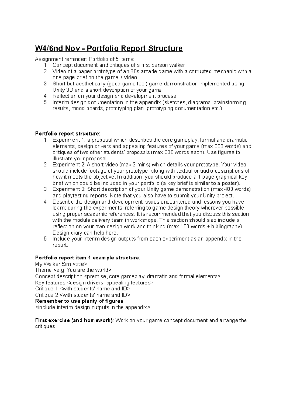 Week 4 - Lecture notes 4 - W4/6nd Nov - Portfolio Report Structure ...