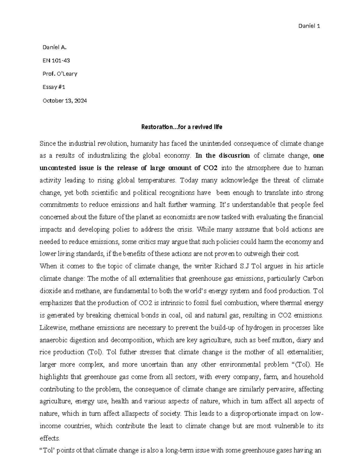 MLA Format Model Paper - NOT REALLY - Daniel 1 Daniel A. EN 101- Prof ...