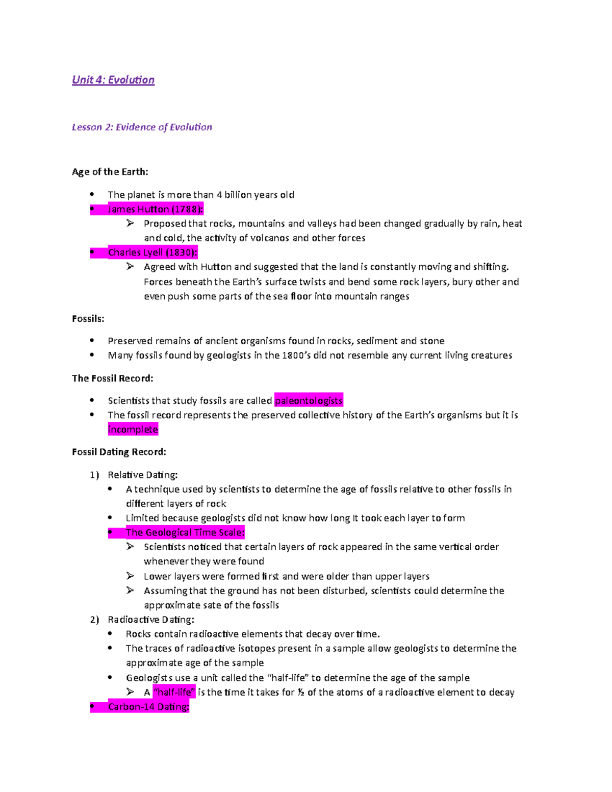 Unit 4 Evolution - IB bio - Unit 4: Evolution Lesson 2: Evidence of ...
