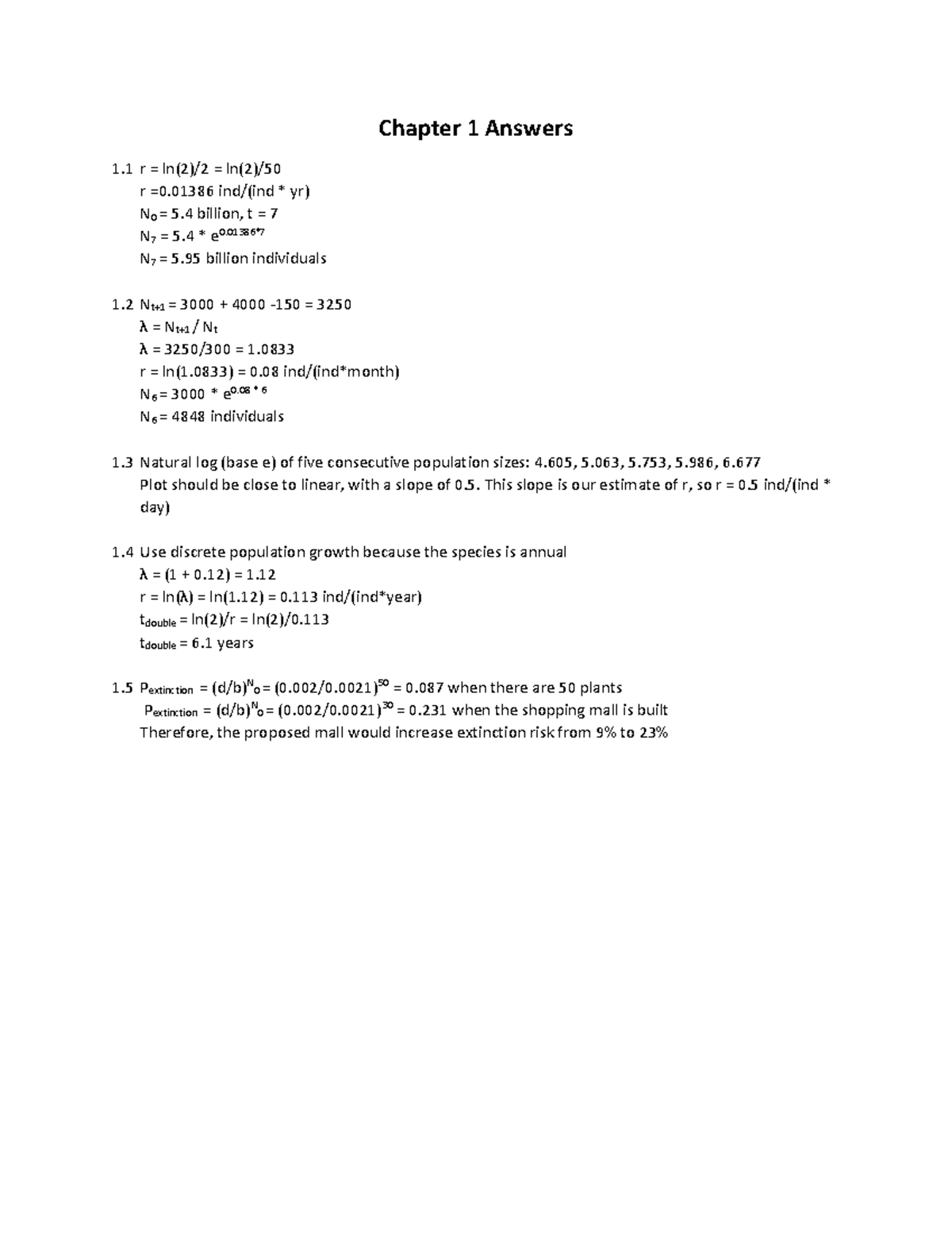Gotelli Ch1 Exponential Population Growth: Practice Problems Answers ...