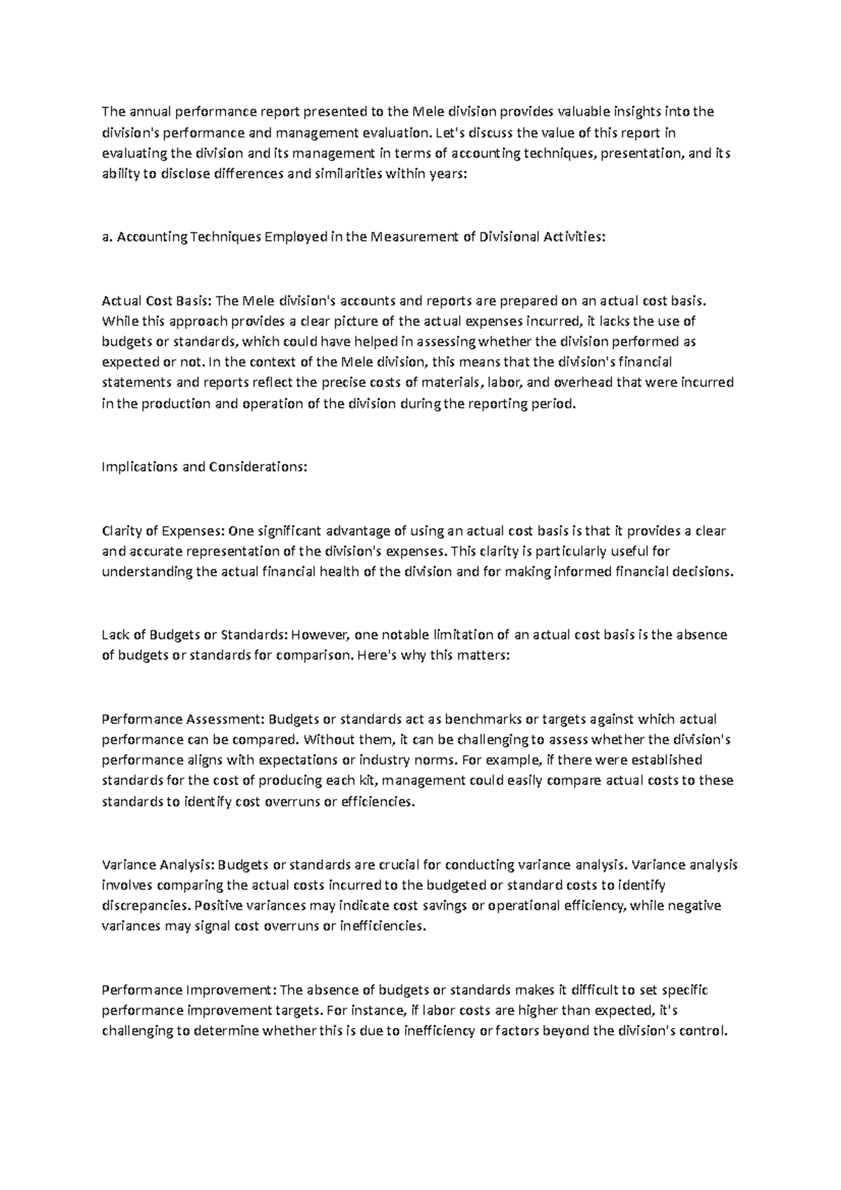 Assignment AF201 - The annual performance report presented to the Mele ...