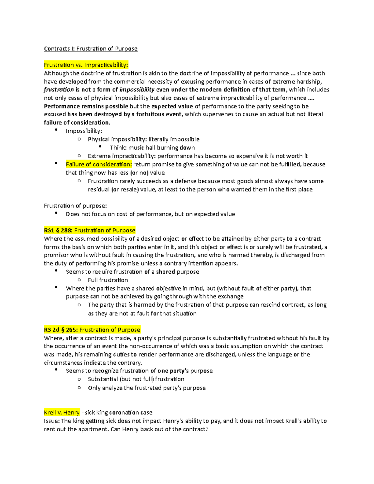 Contracts I- frustration of purpose - Contracts I: Frustration of ...