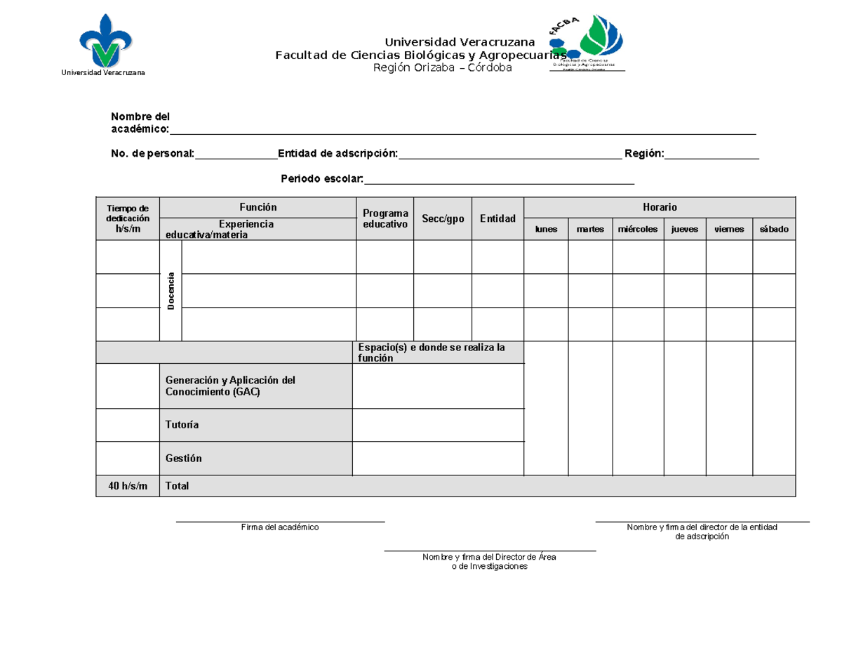 Formato de Programaciขn de Carga Diversificada - Universidad Veracruzana Facultad de Ciencias ...
