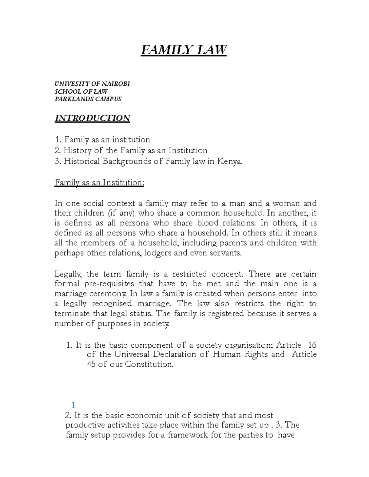 Family Law Notes PDF - FAMILY LAW UNIVESITY OF NAIROBI SCHOOL OF LAW ...