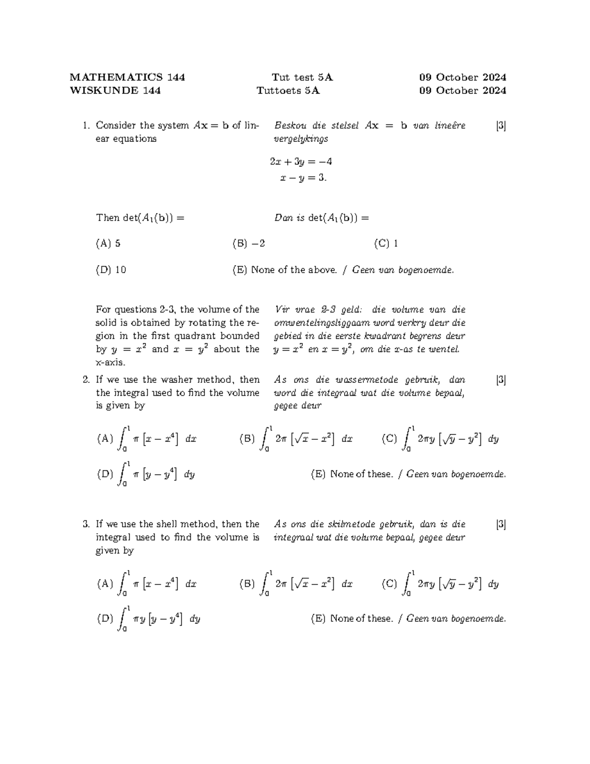 Tuttest 5 - math 144 - MATHEMATICS 144 Tut test 5A 09 October 2024 ...