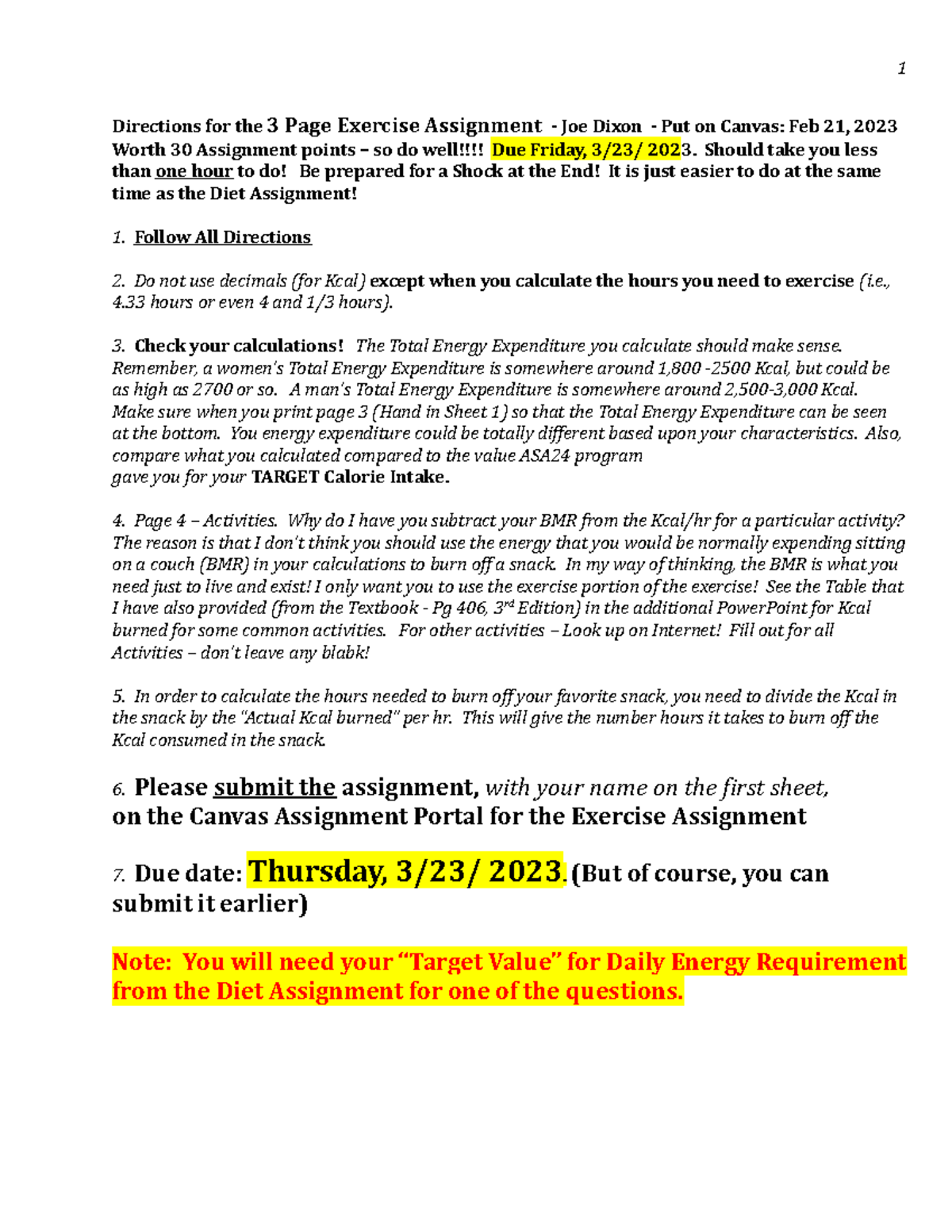 3 Pg Exercise Assignment Feb 20, 2023 - Directions for the 3 Page Exercise Assignment - Joe ...