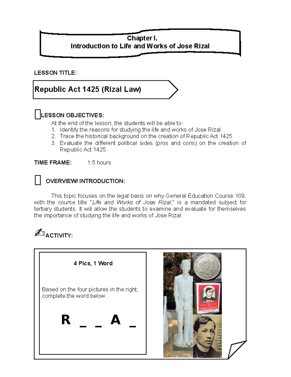 Chapter 1 Module - Chapter I. Introduction to Life and Works of Jose ...