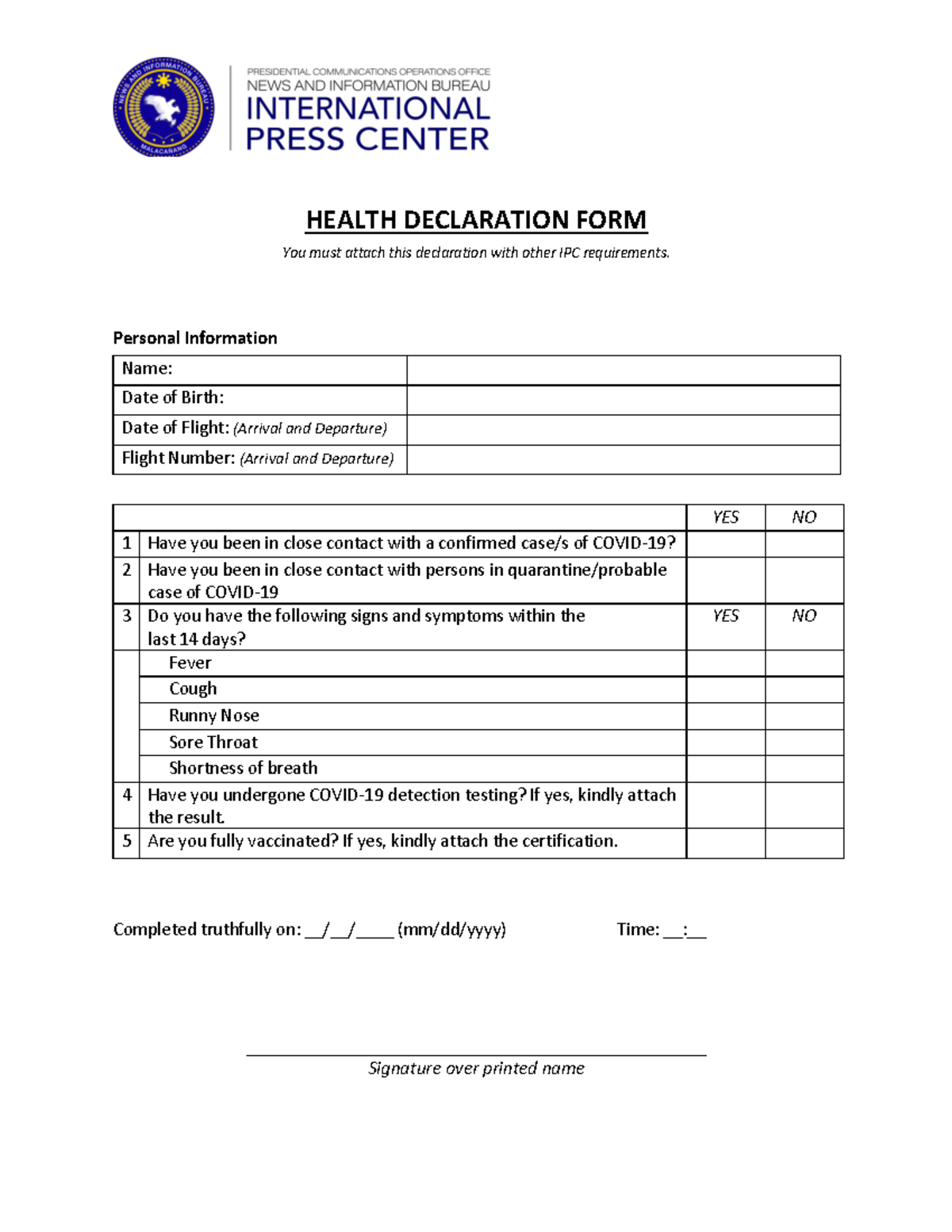 IPC Health Declaration FORM - HEALTH DECLARATION FORM You must attach this declaration with ...