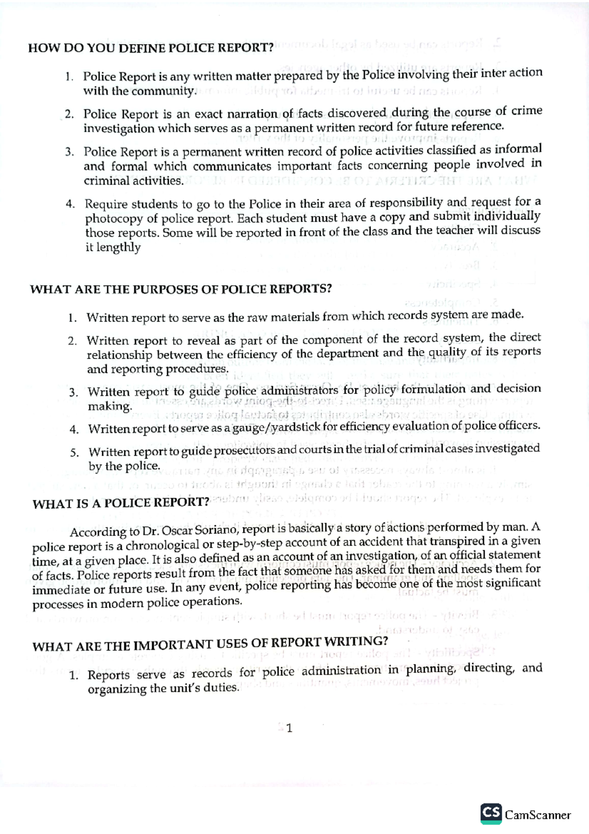 Police-Report-Writing - Bachelor of Science in Criminology - CamScanner ...
