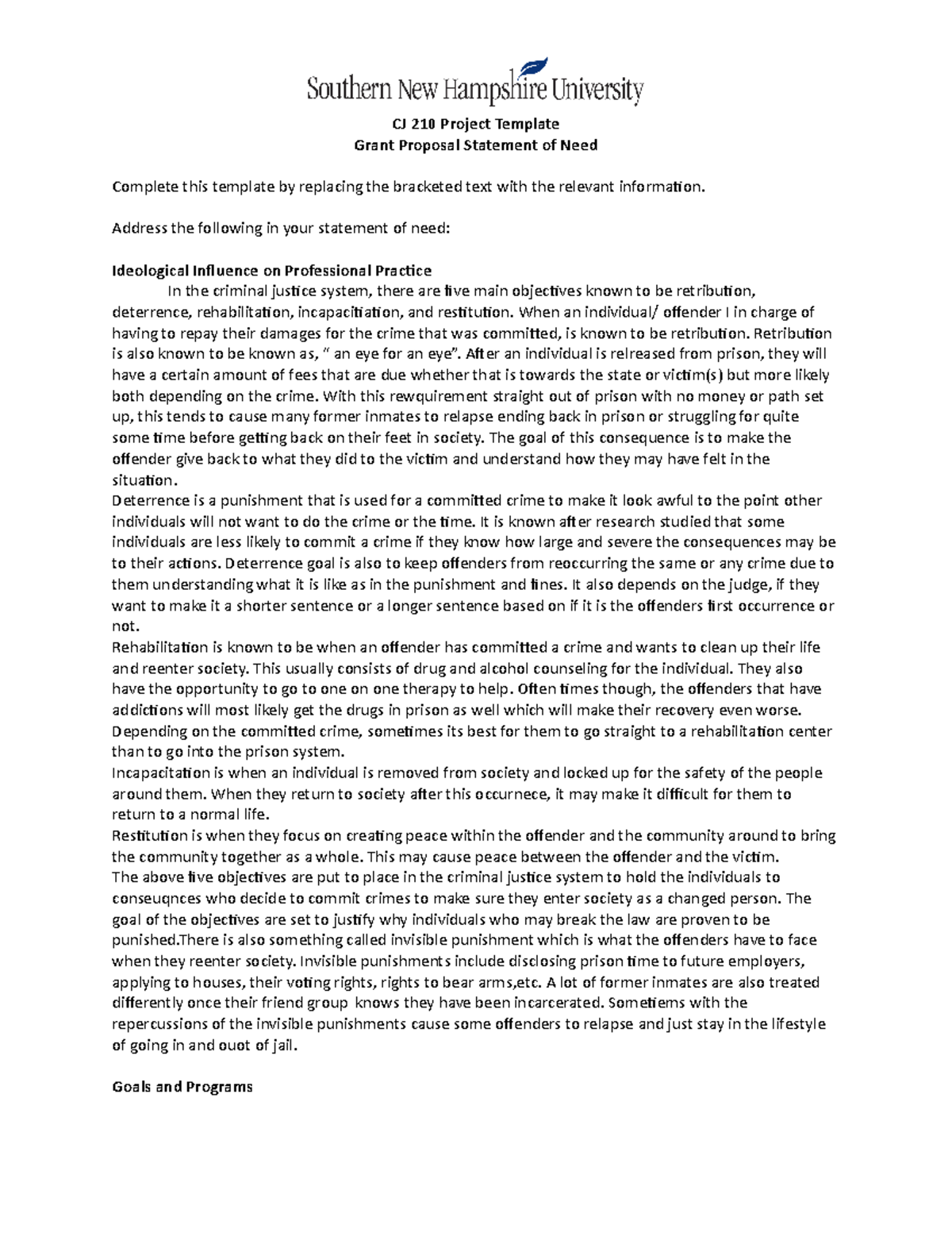 CJ 210 Project Template - CJ 210 Project Template Grant Proposal ...