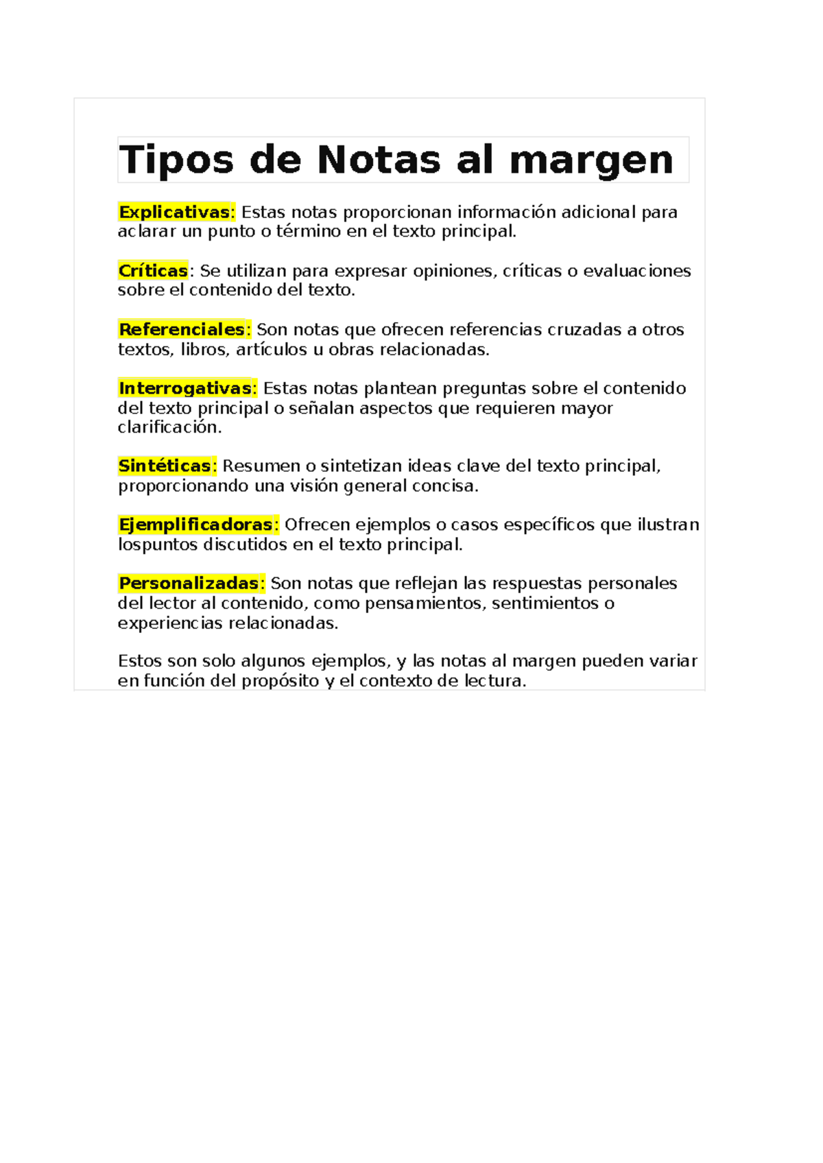 Tipos DE Notas AL Margen - Tipos de Notas al margen Explicativas: Estas ...