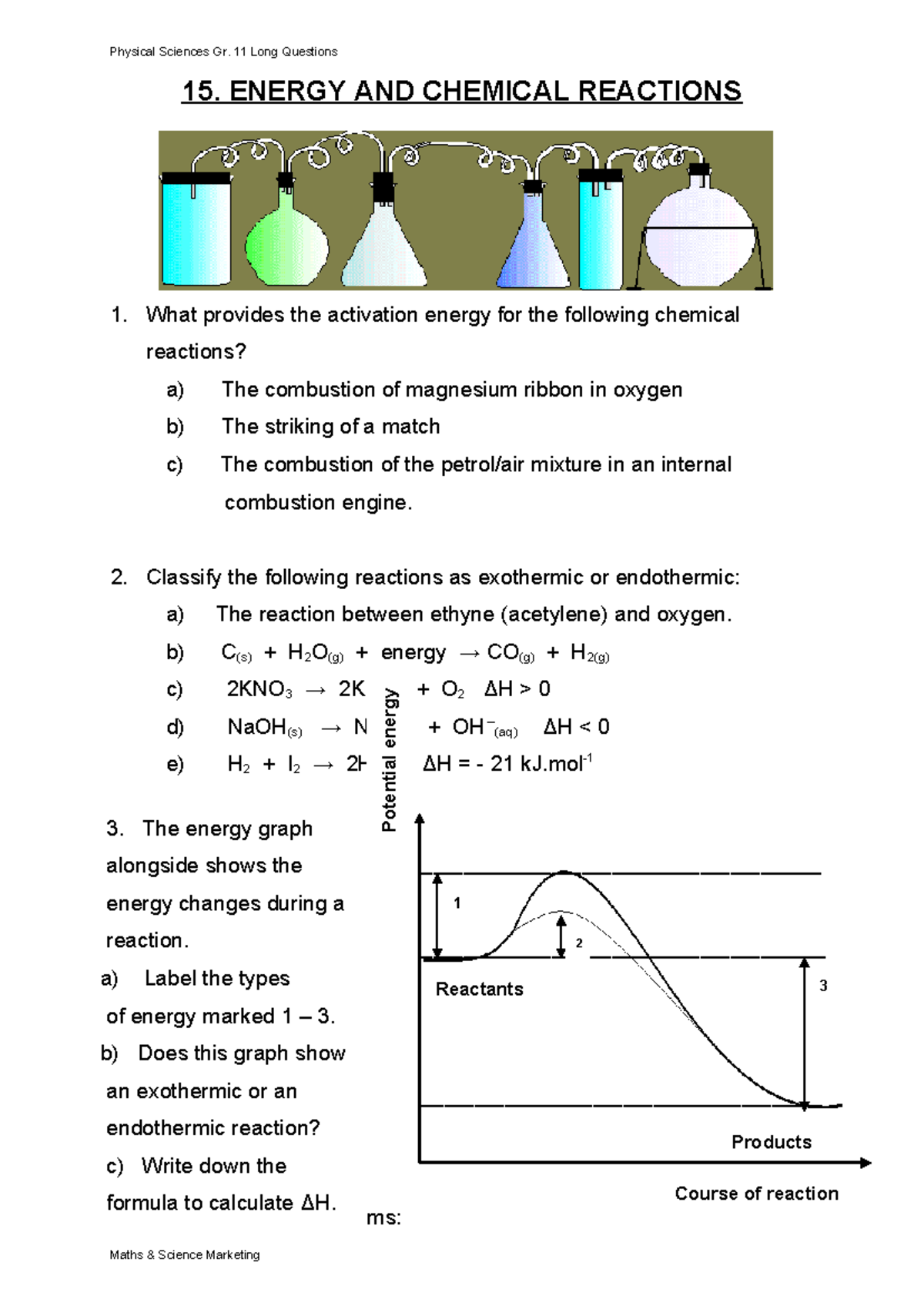 Wsheet 15 energy chemical reactions - Physical Sciences Gr. 11 Long ...