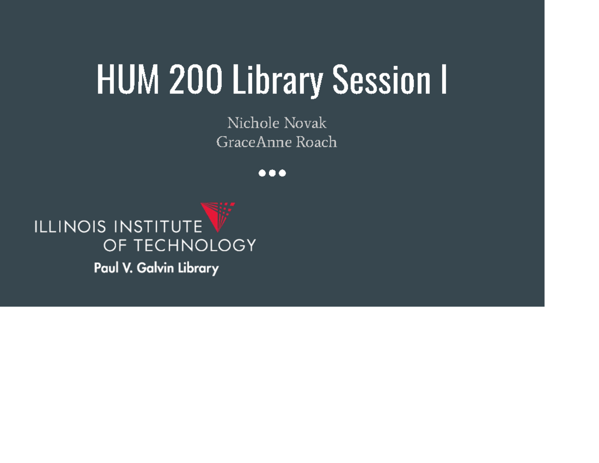 Slides - For APA Assignment - HUM 200 Library Session I Nichole Novak ...