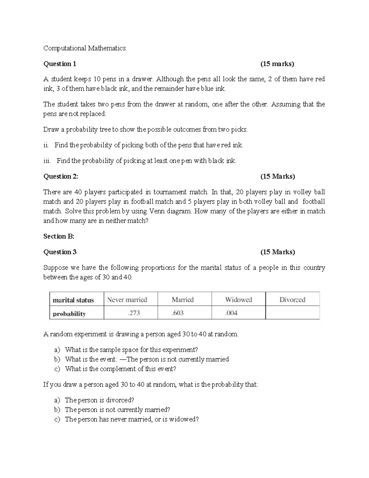 Computational Mathematics - Computational Mathematics Question 1 (15 ...