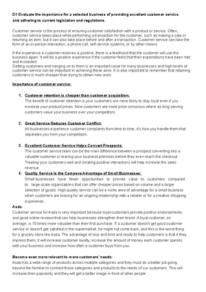 Unit 14 P1 - Investigating Customer Service - Unit 14 P1 ...
