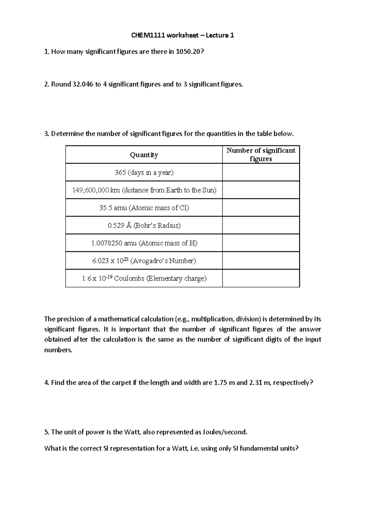 Chem1111Worksheet 01-1 - CHEM1111 worksheet 3 Lecture 1 How many ...