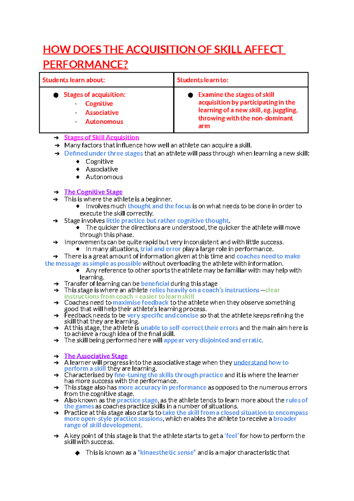 CORE 2 How does the acquisition of skill affect performance - HOW DOES ...