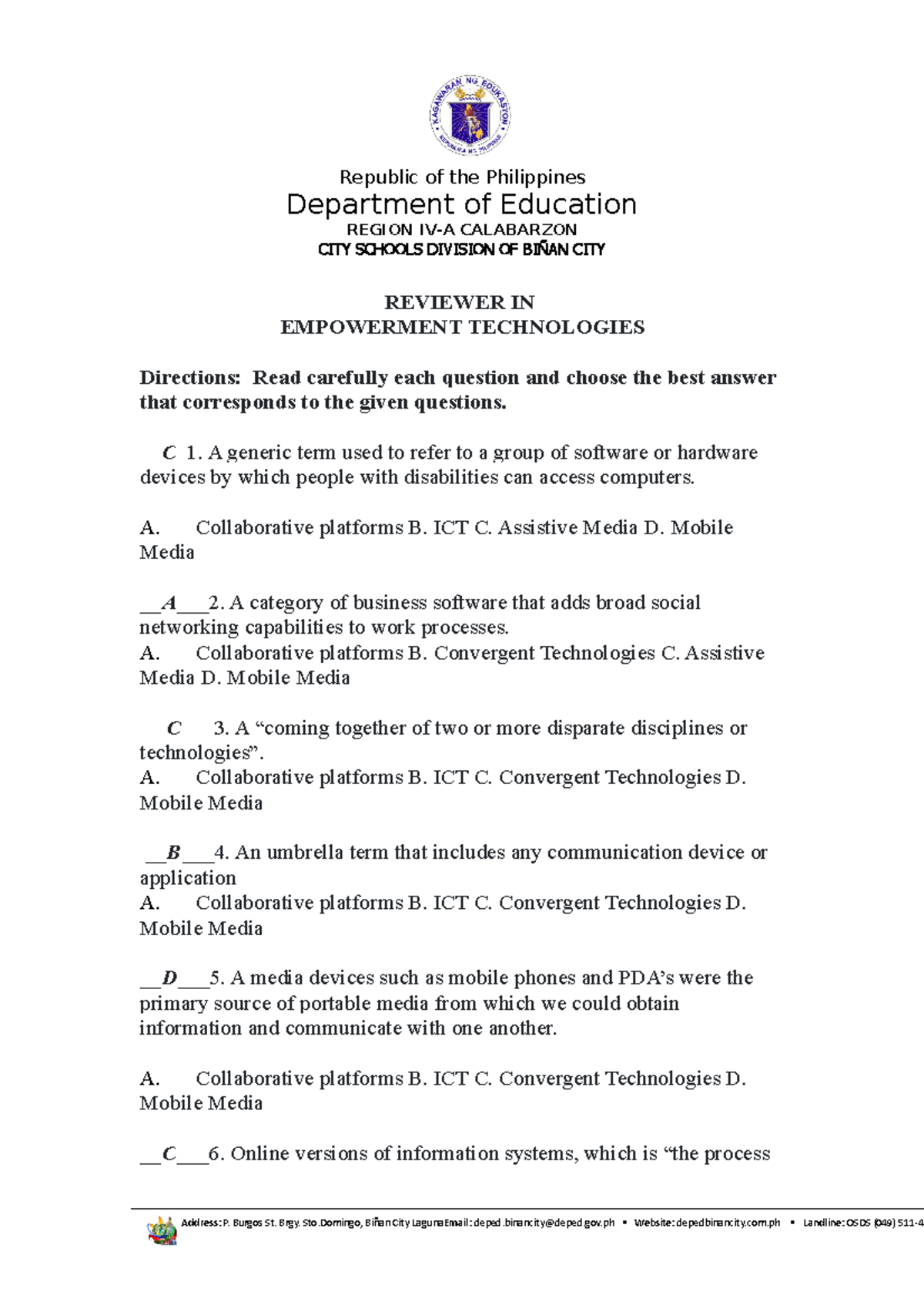 Reviewer-FOR- Emtech - Republic of the Philippines Department of ...