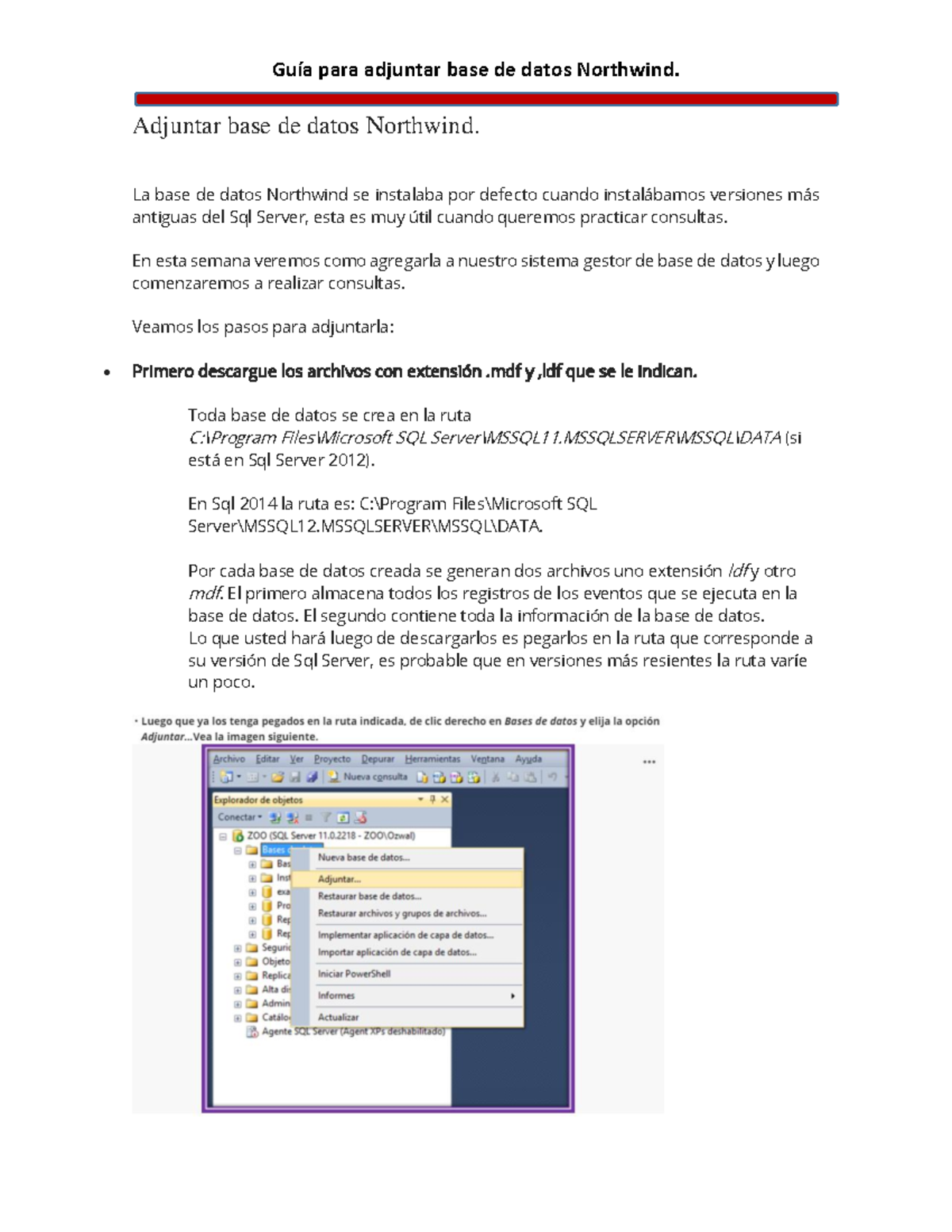 Guía adjuntar base de datos Northwind - Adjuntar base de datos ...