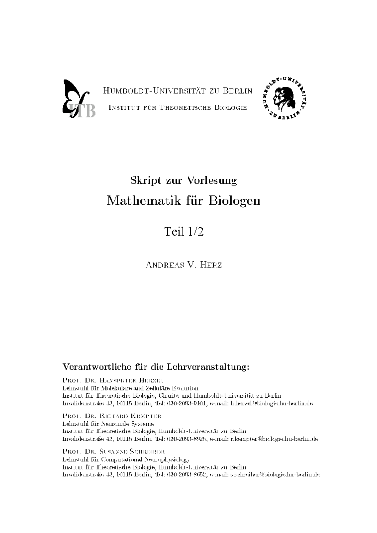 Mathematik-Skript Teil 1von 2 - ITB Humboldt-Universität zu Berlin Institut für Theoretische ...