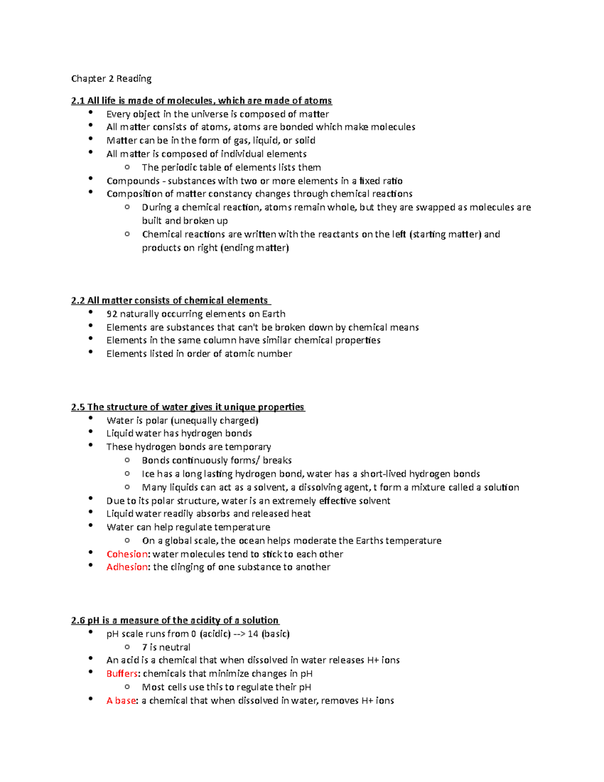 Chapter 2 Reading Notes - Chapter 2 Reading 2 All life is made of ...