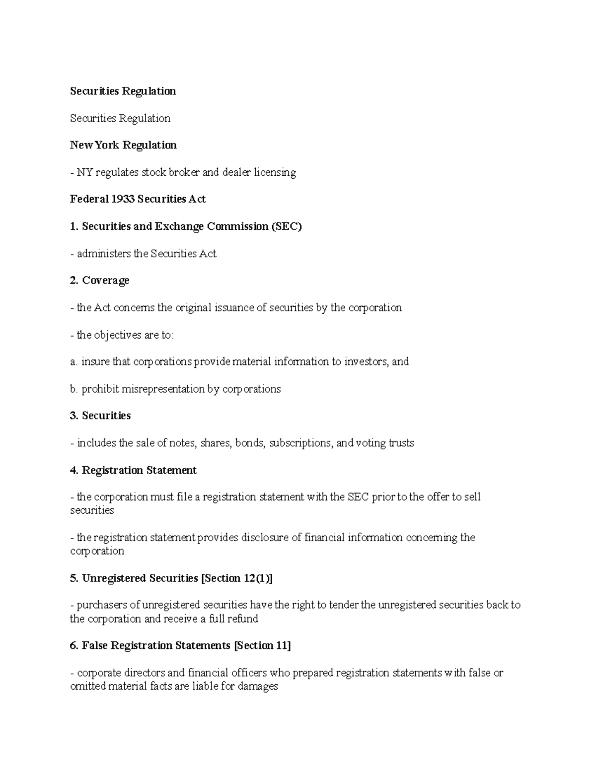 Securities Regulation - Securities and Exchange Commission (SEC ...