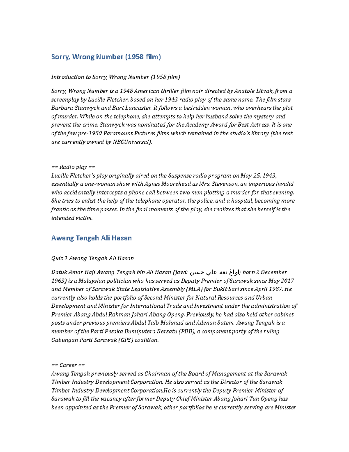 POLS157Quiz Sorry, Wrong Number (1958 film) - Sorry, Wrong Number (1958 ...