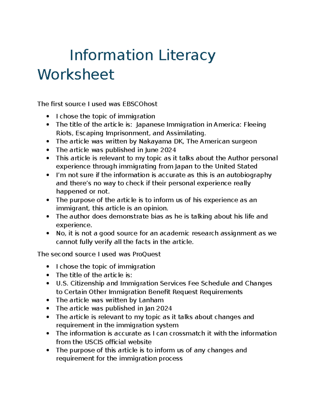 Information Literacy Worksheet, week 4 - Information Literacy Worksheet ...