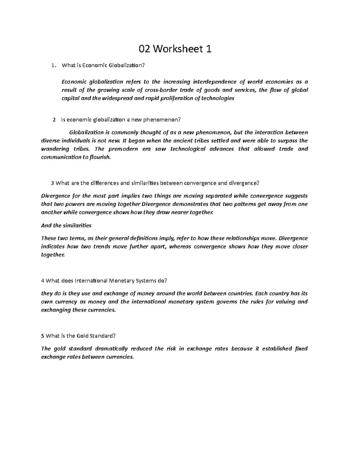02 Worksheet Group 1 - 02 Worksheet 1 What is Economic Globalization ...