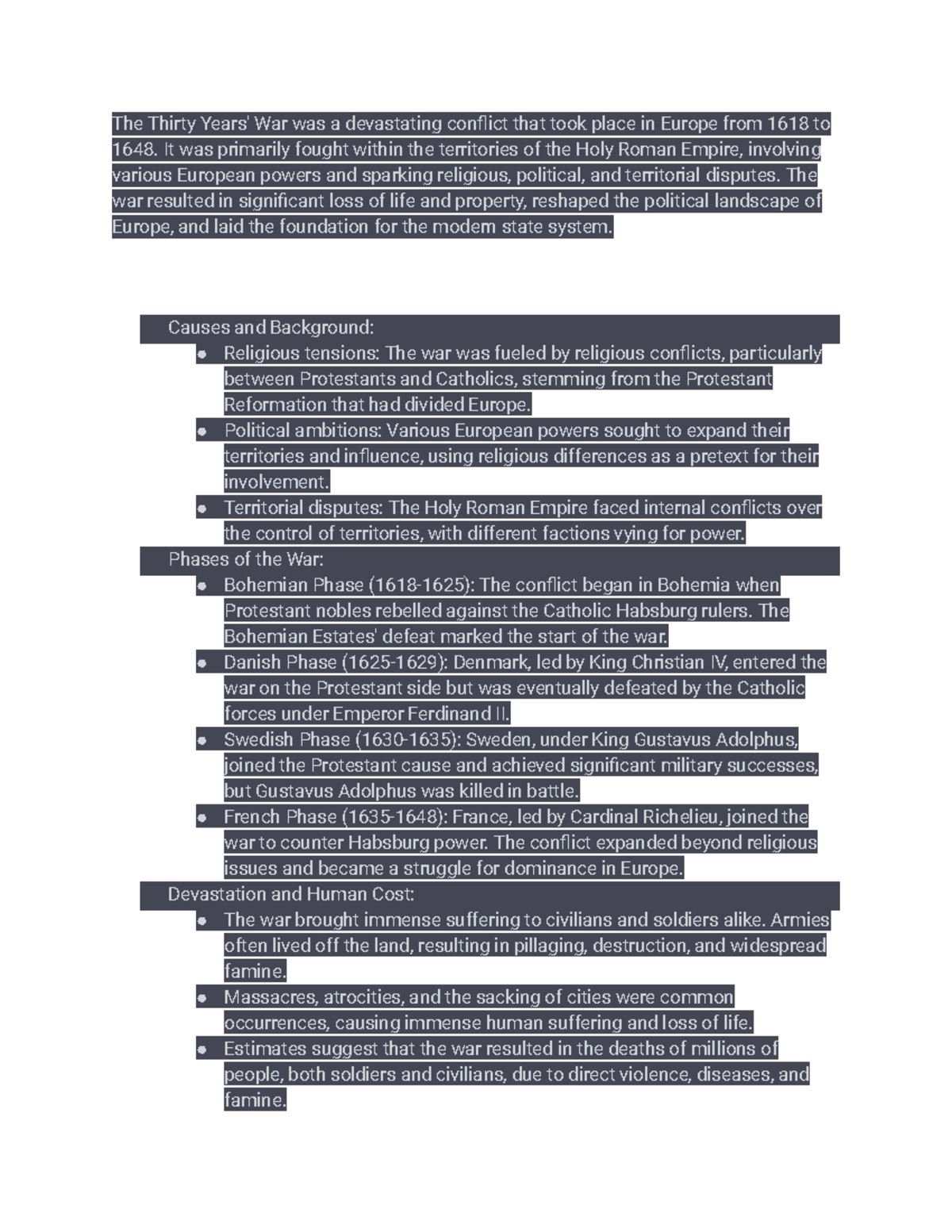 Thirty Years’ War - key notes - The Thirty Years' War was a devastating ...