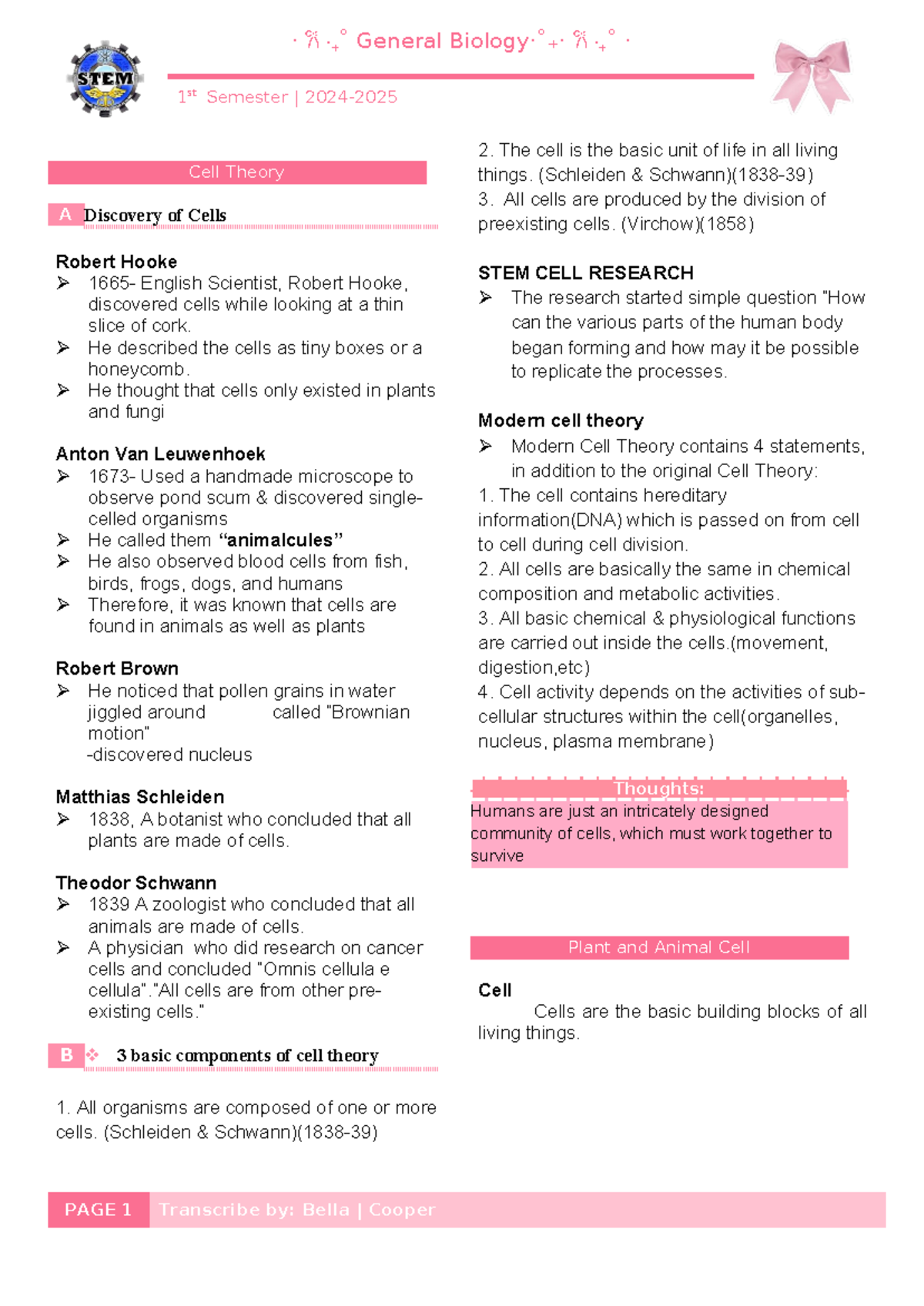 Gen Bio 1 Reviewer - General Biology - Cell Theory A Discovery of Cells ...