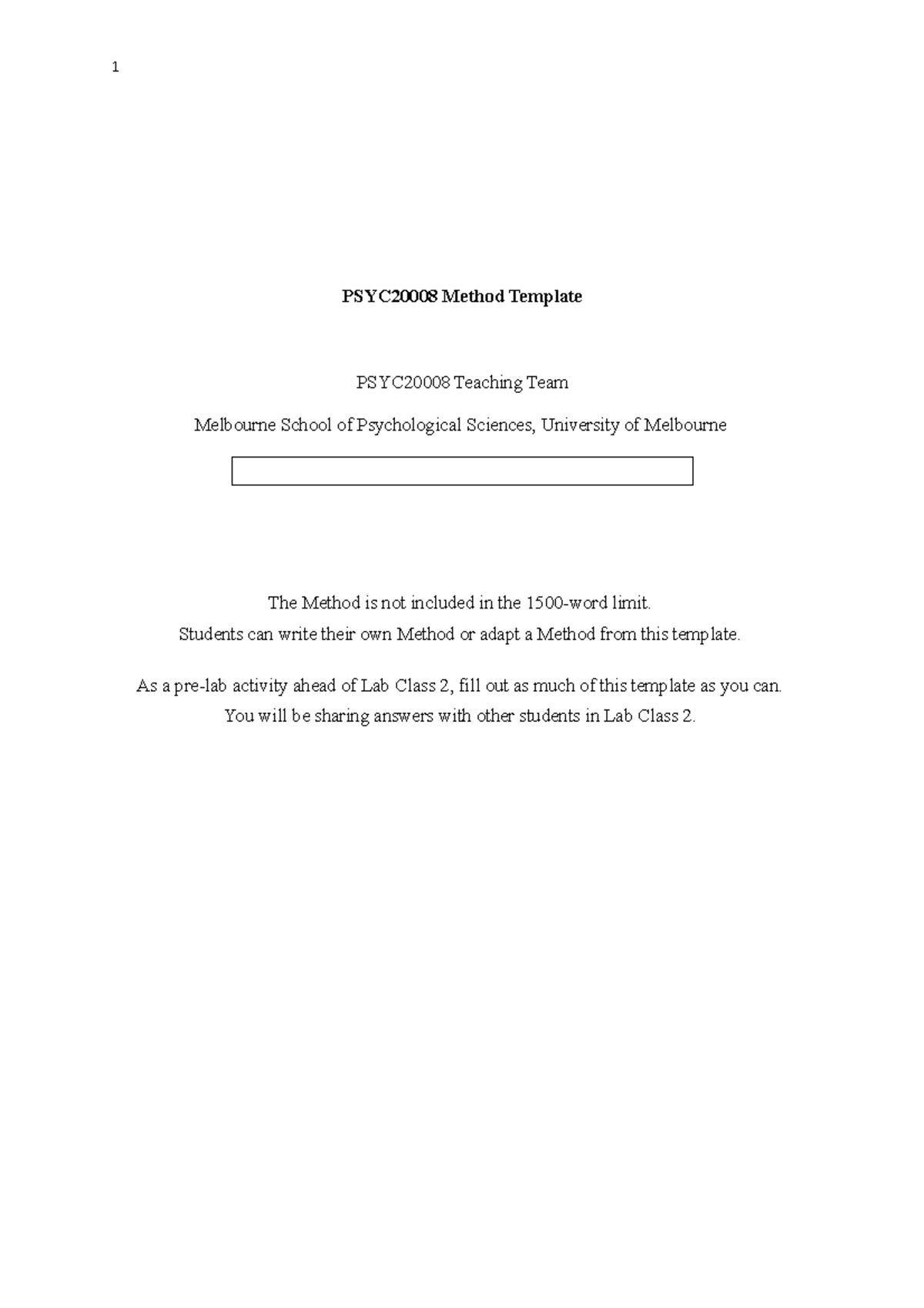 PSYC2000 8 Method template - preparation for Lab 2 - PSYC20008 Method Template PSYC20008 ...