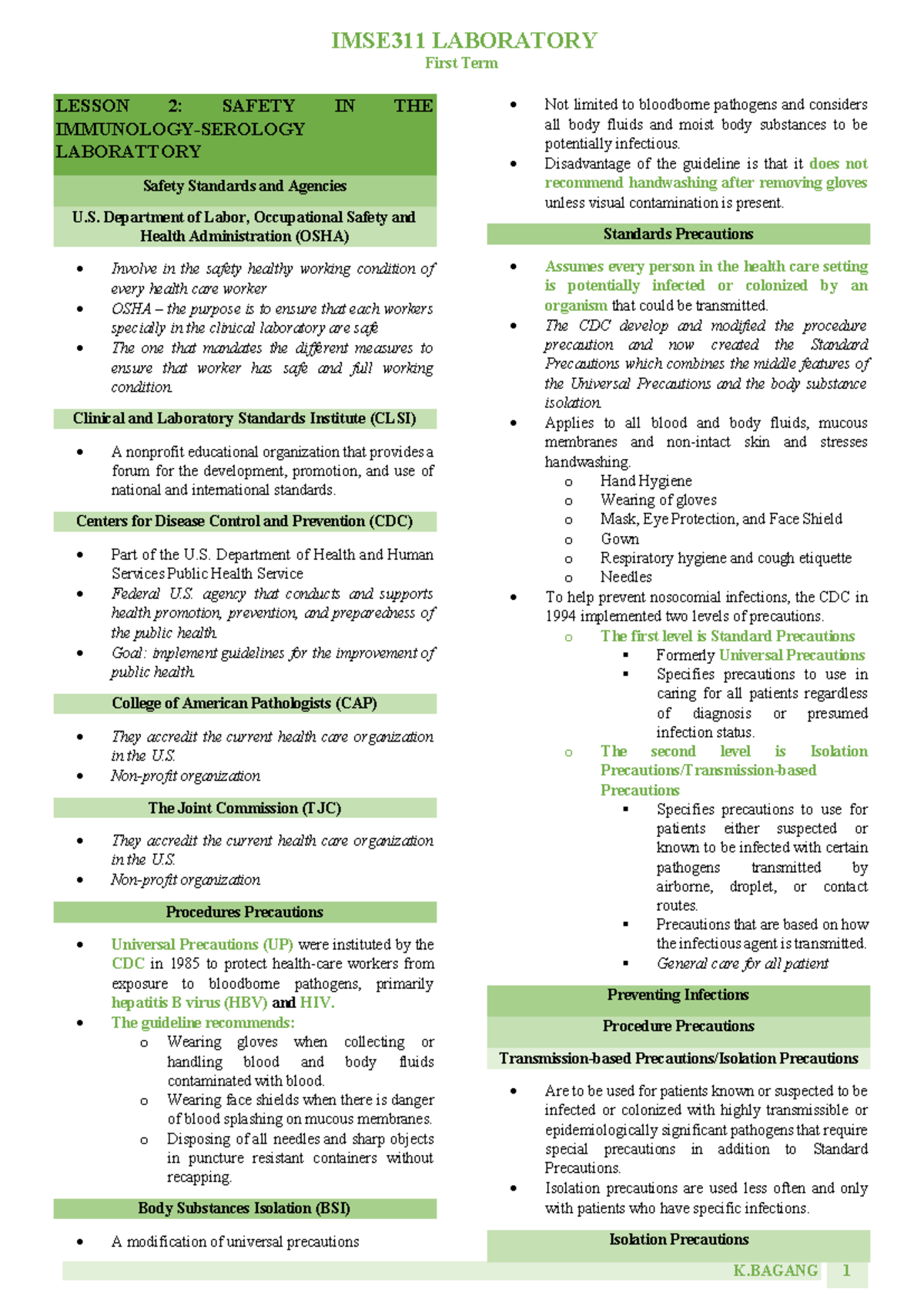 IMSE LAB Prelims Midterms Finals - First Term LESSON 2: SAFETY IN THE ...