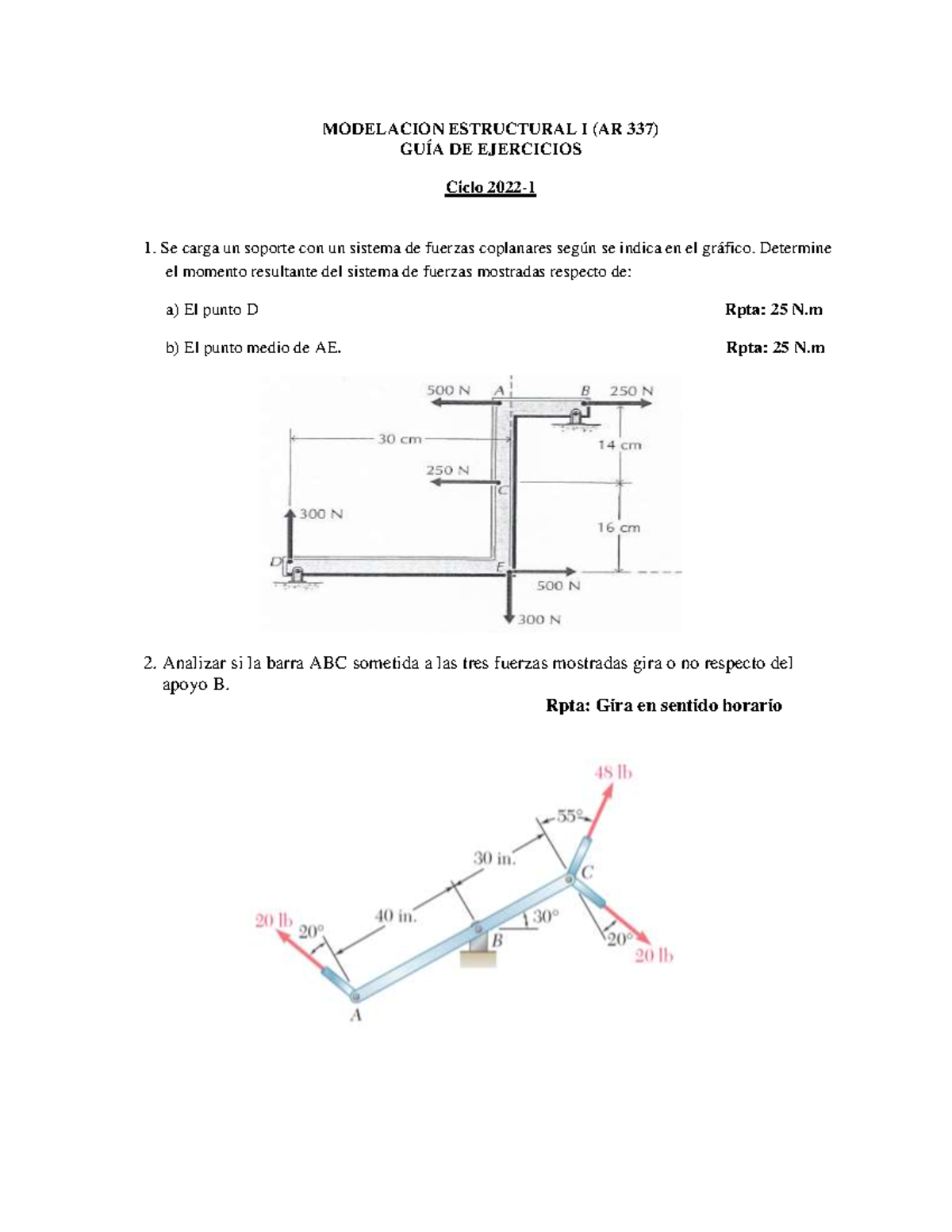 GUÍA DE Ejercicios MEI - Momento de una fuerza - MODELACION ESTRUCTURAL ...