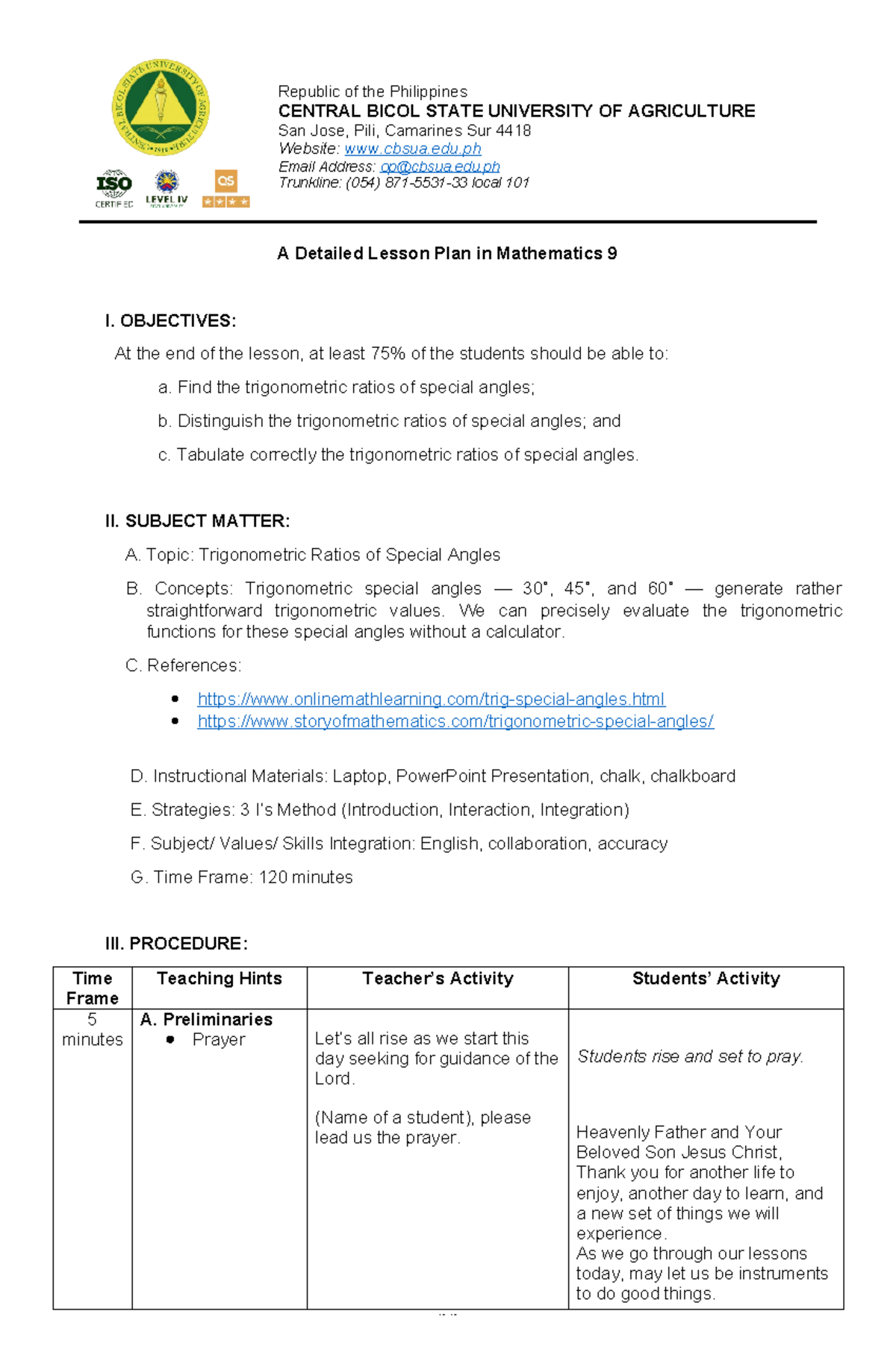 Grade 9 Detailed Lesson Plan - Republic of the Philippines CENTRAL ...