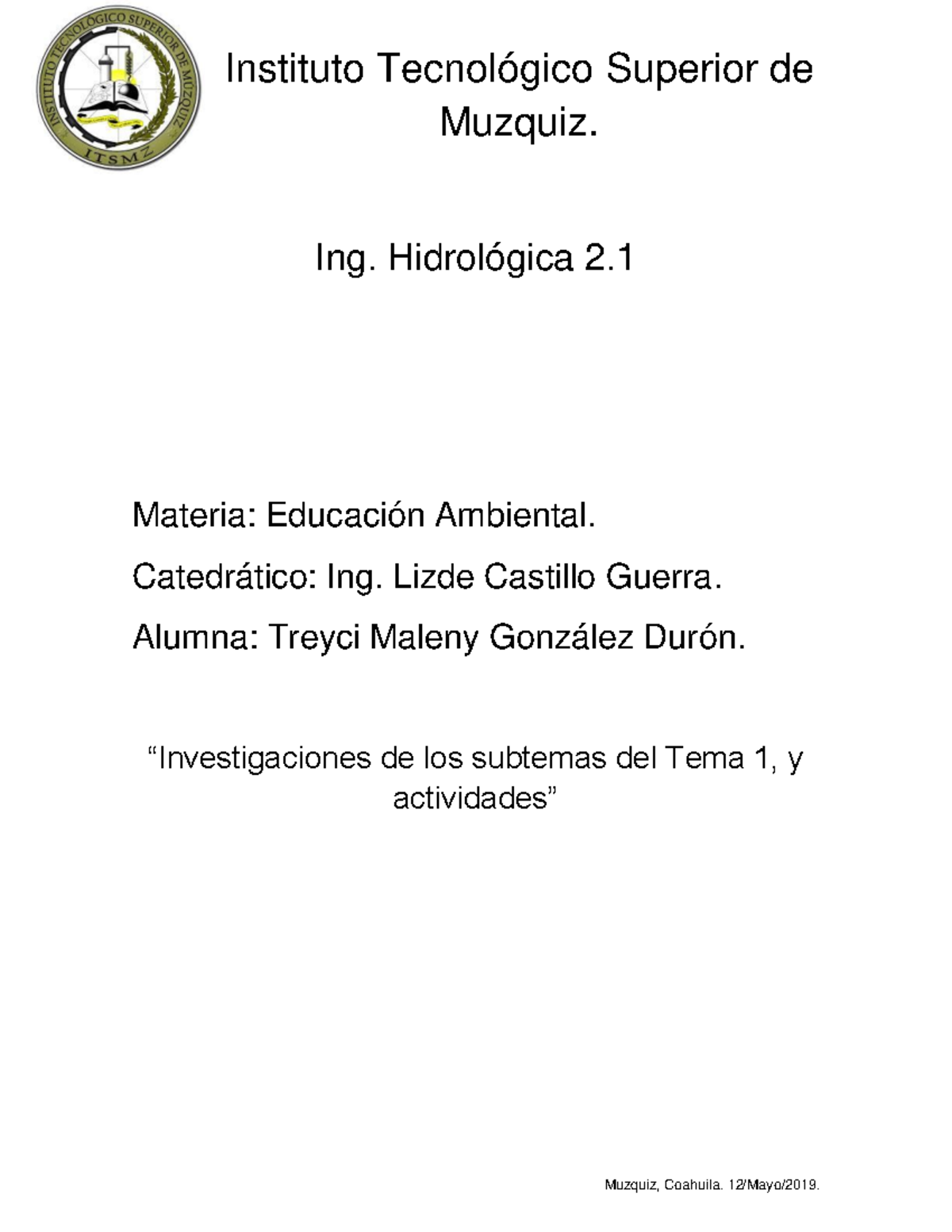 Educacion ambiental tema 1 y actividad - Warning: TT: undefined function: 32 Instituto ...