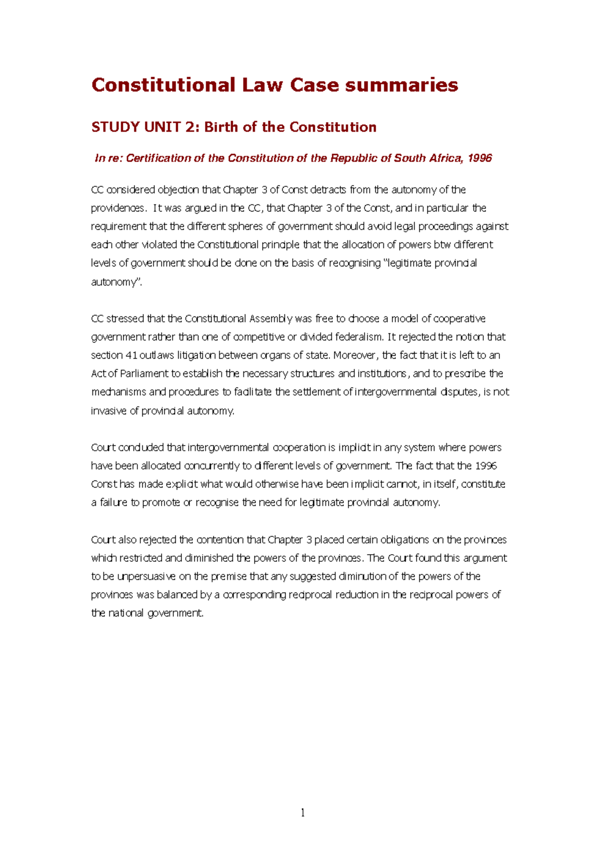 CSL 2601 CASE Summaries 69094 1 - Constitutional Law Case summaries ...