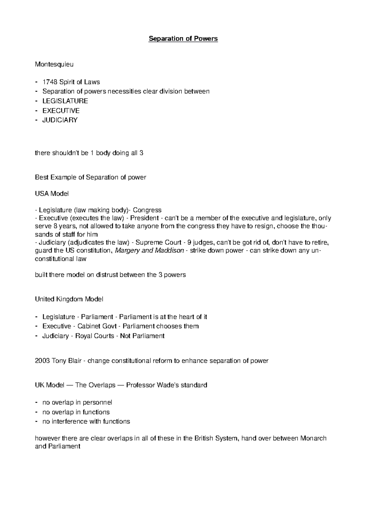Separation Of Power - Lecture notes 1 - Separation of Powers ...
