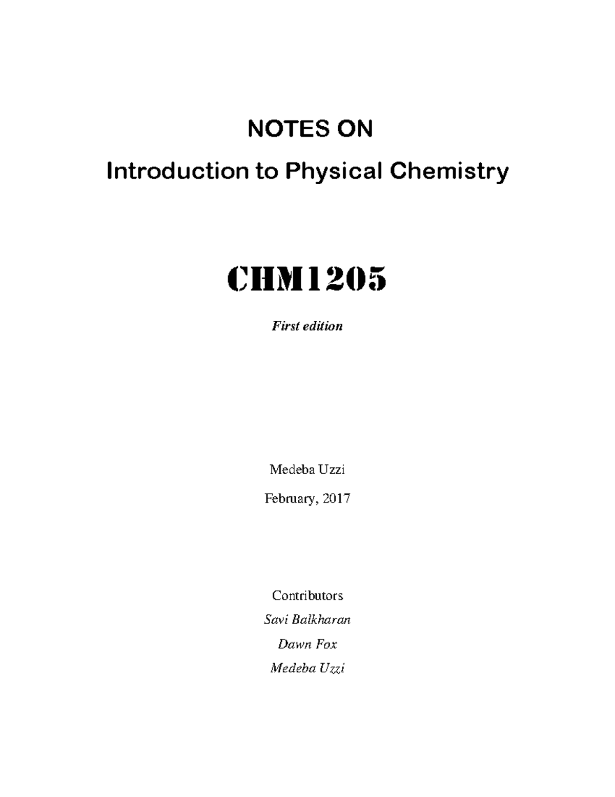 Introduction to Physical Chemistry - NOTES ON Introduction to Physical ...