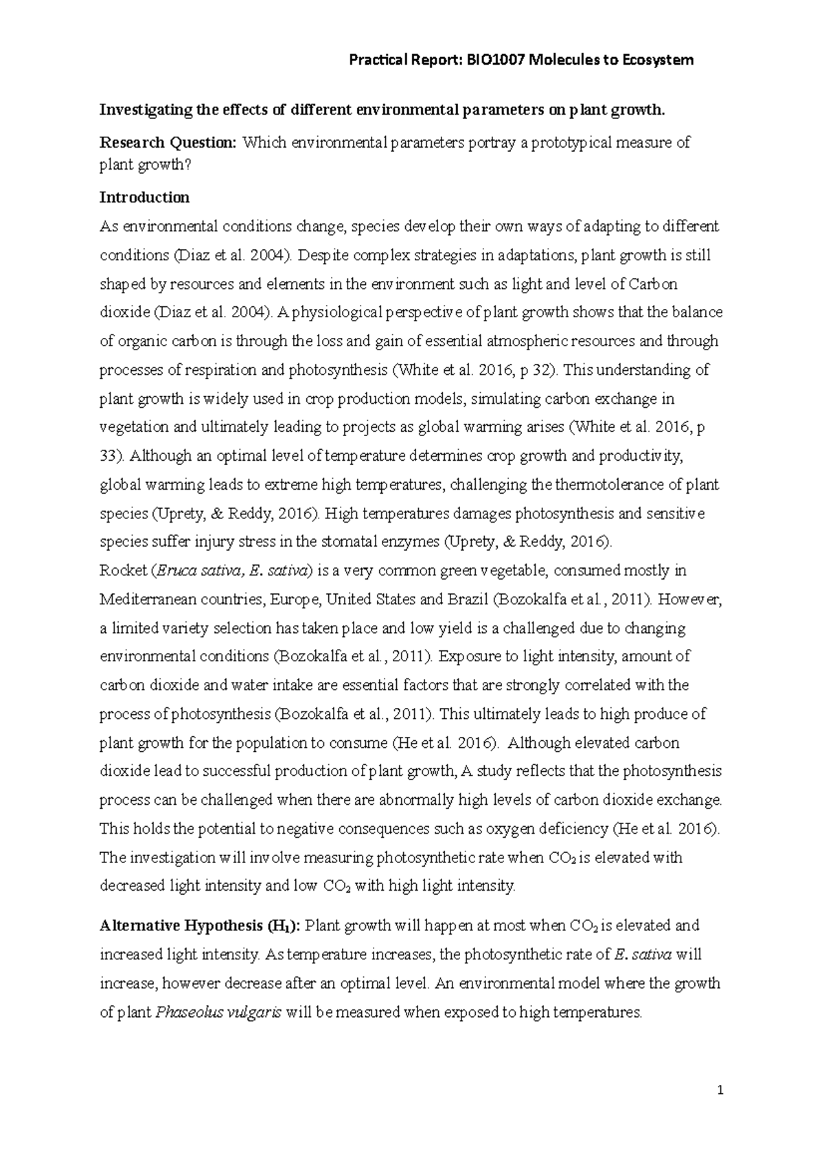 Practical Report - Investigating the effects of different environmental ...
