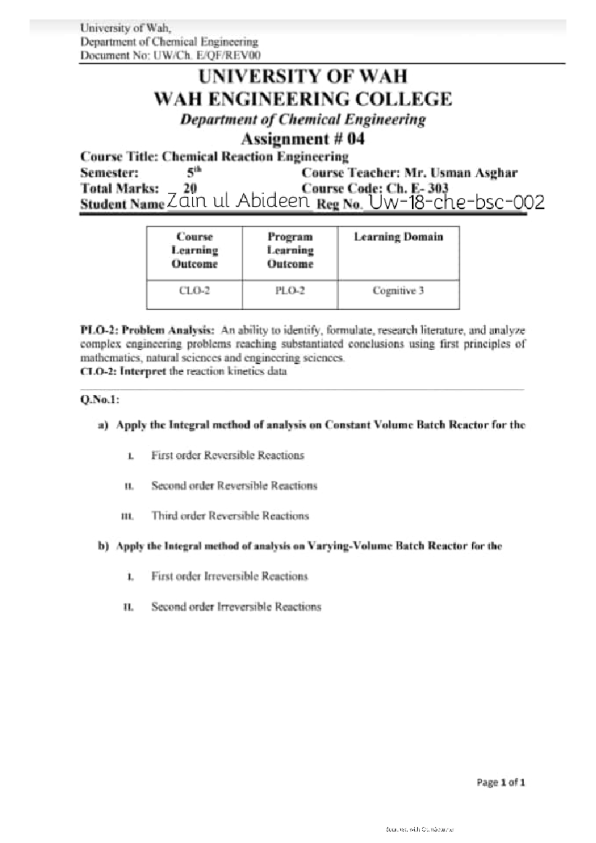Cre Assign#3 - crd - Chemical engineering - Studocu